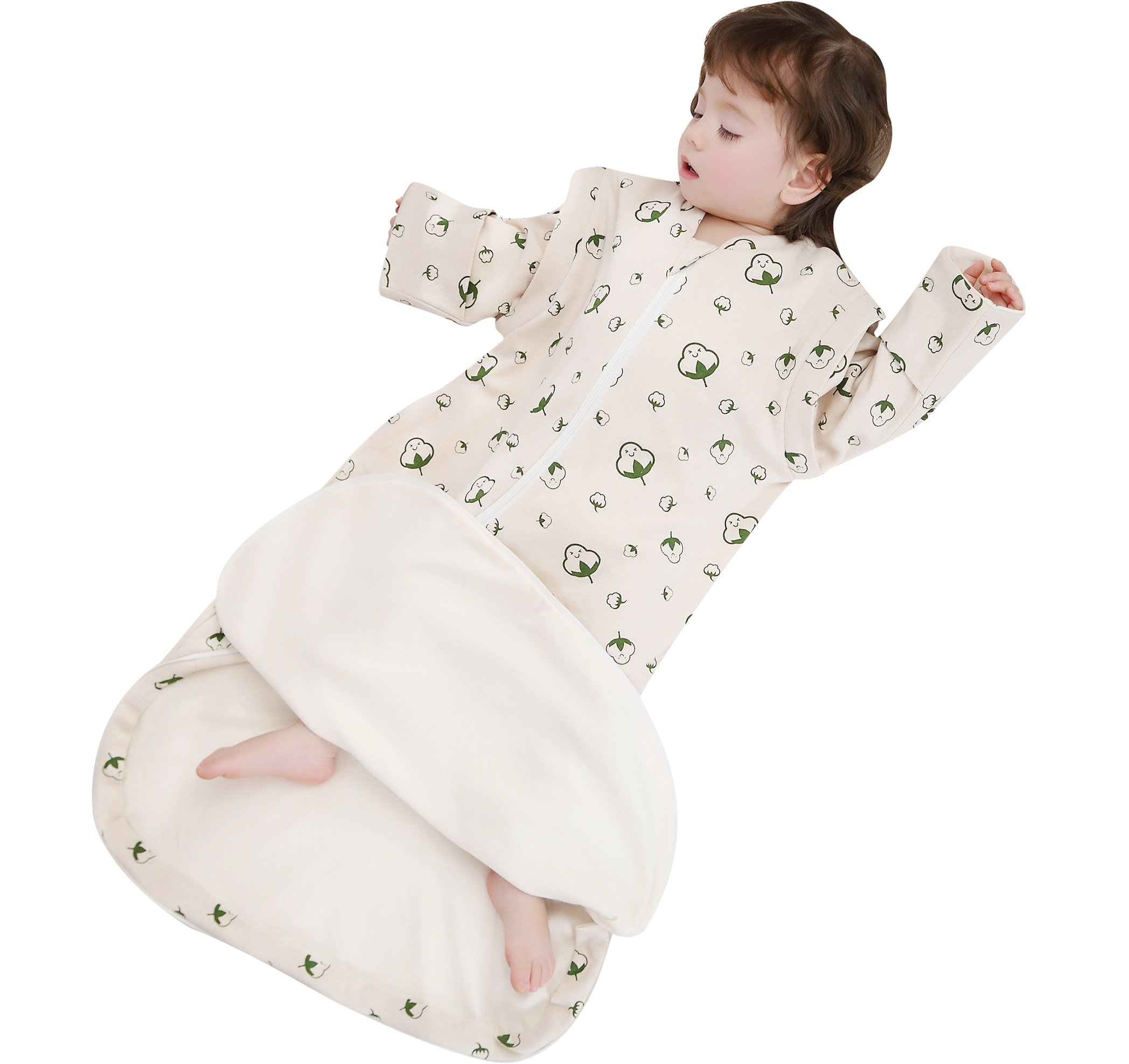 luyusbaby Sleeping Bag Organic Cotton Thickened Removable Sleeves Baby Wearable Blanket, for Spring Fall