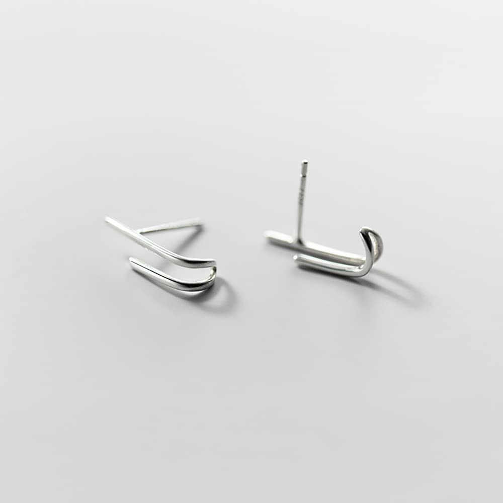 Reffeer Solid 925 Sterling Silver Bar Huggie Stud Earrings Hoops for Women Bar Half Hoop Earrings Open Hoops (A-Silver)