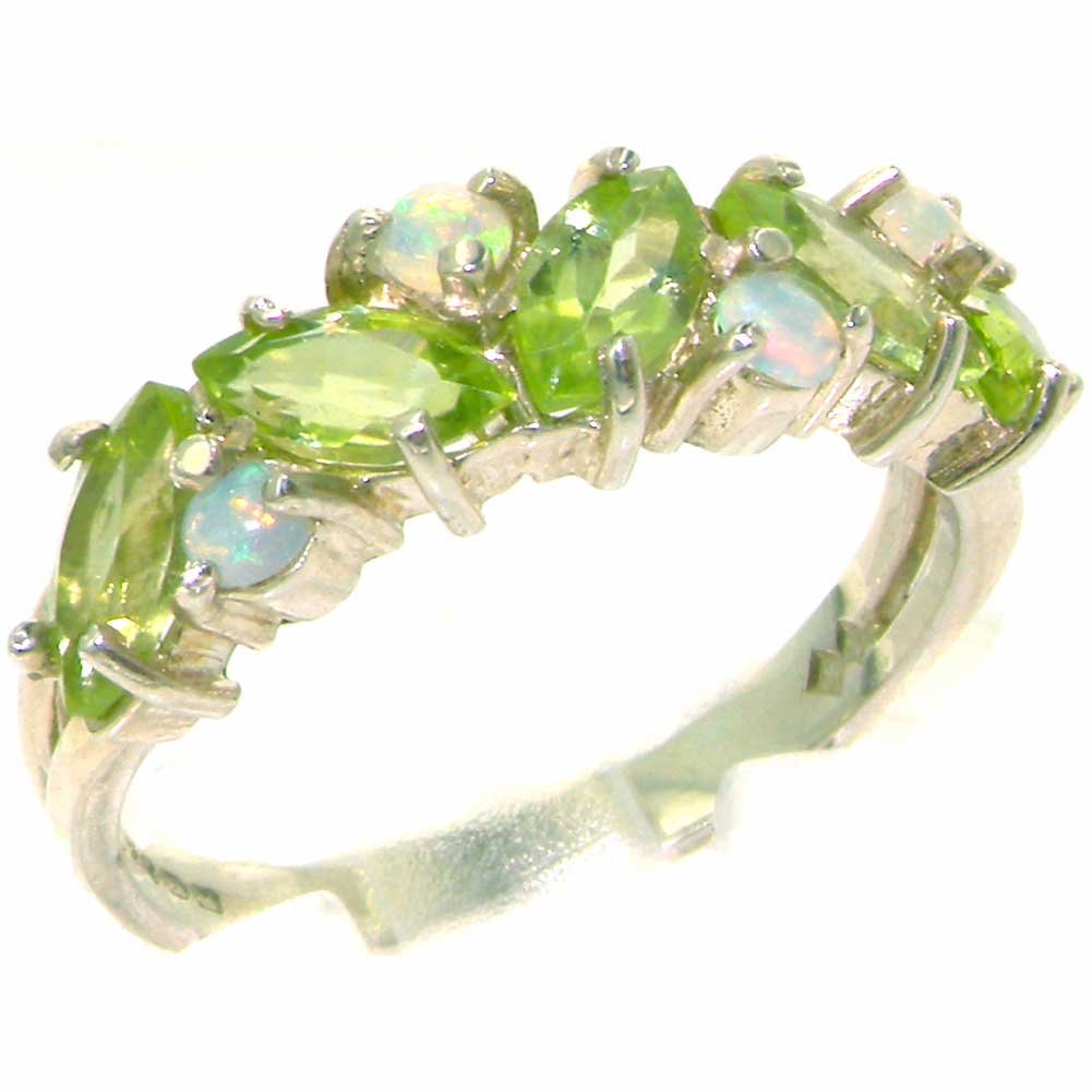 LetsBuyGold 925 Sterling Silver Natural Peridot & Opal Womens Wedding Ring - Size 10.5