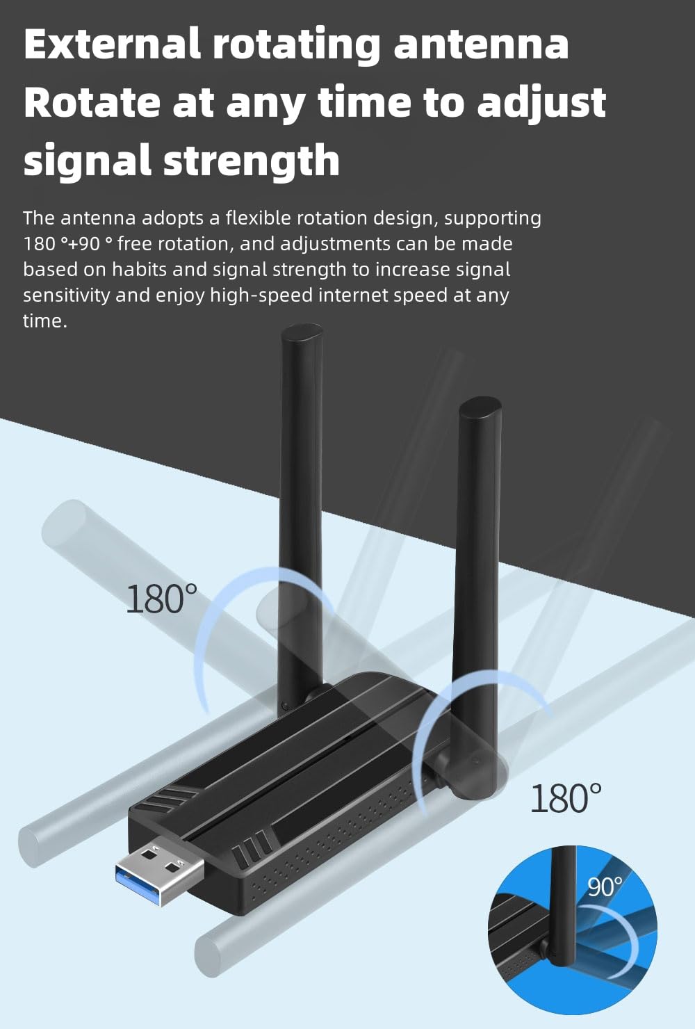 USB WiFi Adapter for PC, 1300Mbps Dual Band 2.4GHz/400Mbps&5.8GHz/867Mbps 5dBi High Gain Dual Antenna 802.11AC USB 3.0 Wireless WiFi Adapter Support WIN7/8/8.1/10/11/XP/Vista/Mac OS 10.9-10.15