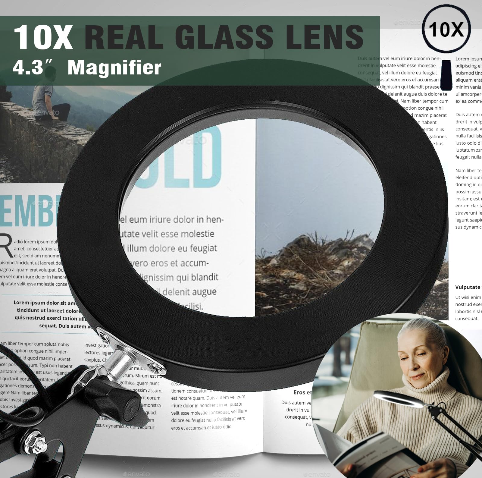 Nerefou Magnifying Glass with Light and Stand, 10X Magnifying Lamp, 2-in-1 Magnifying Desk Lamp with Clamp, 3 Color Mode, Magnifying Glasses with Light for Close Work (1st Generation Base & Clamp)