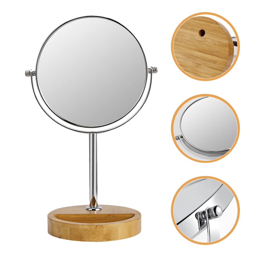 Vanity Mirror Mirrors Bamboo Makeup Double Sided Beauty Mirror with Storage Tray Wood Desktop Beauty Cosmetic Mirror for Ladies Lighted Lighted