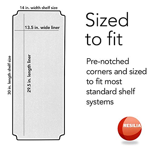 Resilia Shelf Liner Set for Wire Shelving Units β 5 Pack, 14 Inches x 30 Inches, Clear Vinyl, Anti-Slip, Heavy Duty, Made in The USA, for Kitchen, Bathroom, Garage Storage