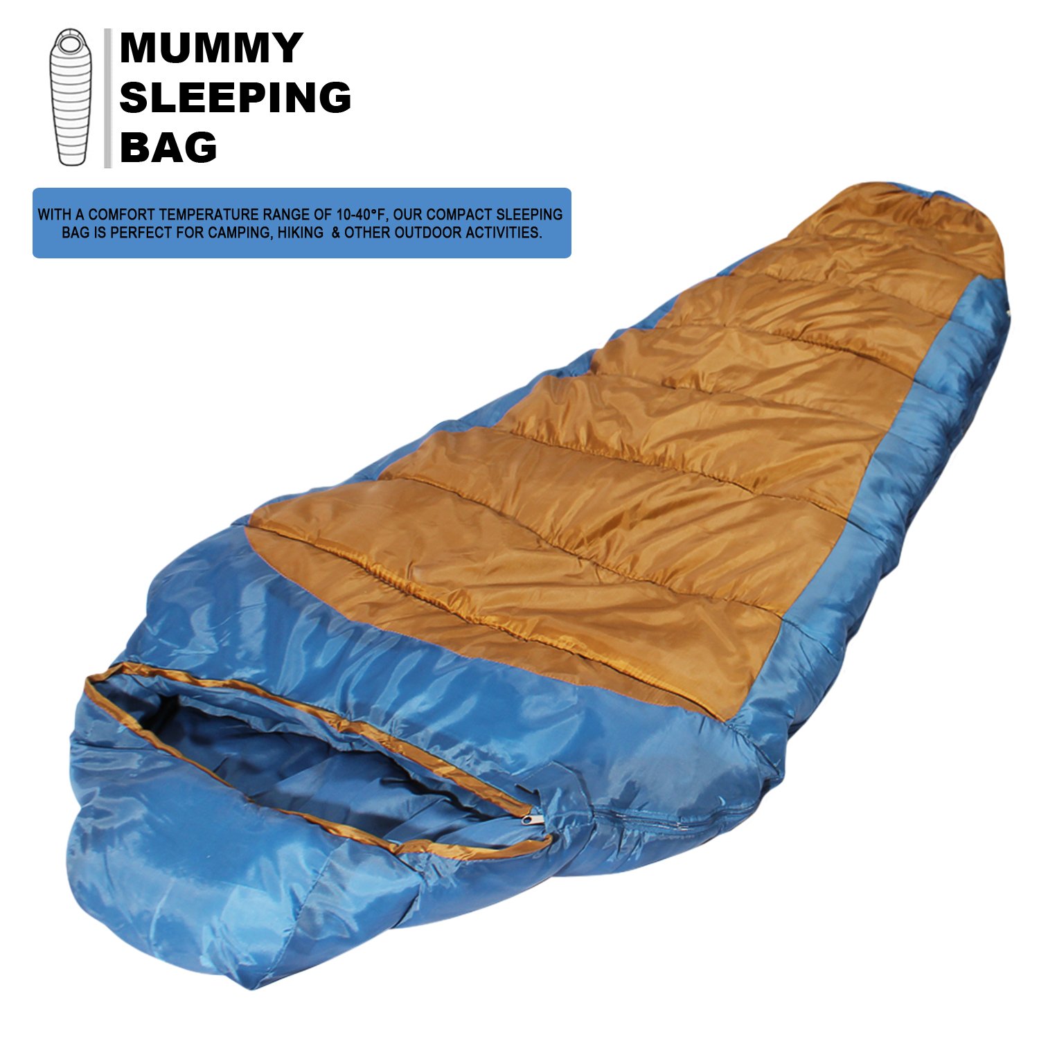 KHOMO GEAR Mummy Sleeping Bag - 3 Season - Camping - Blue