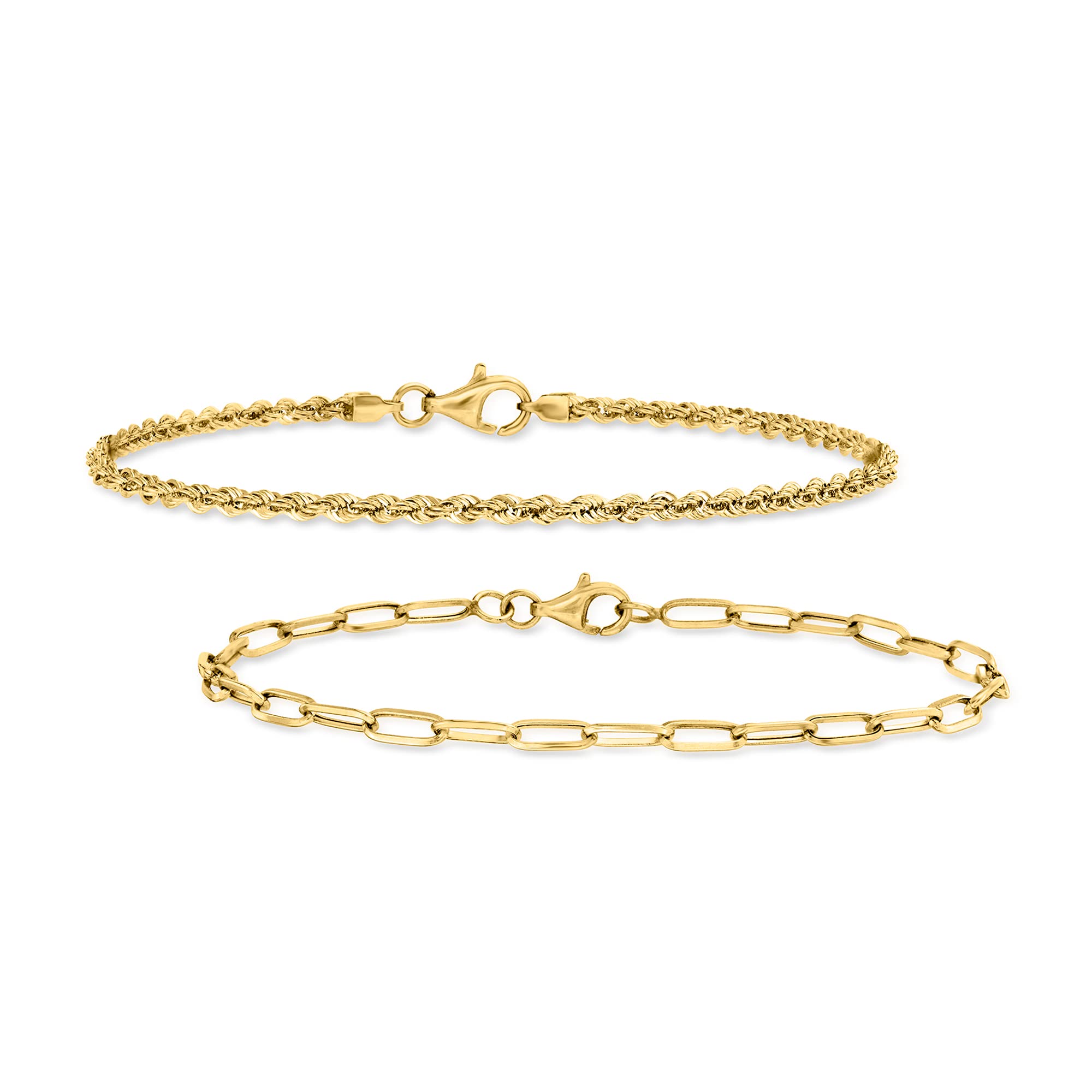 RS Pure by Ross-Simons 14kt Yellow Gold Jewelry Set: 2 Link Bracelets. 7 inches