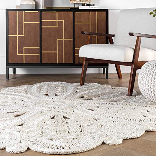 nuLOOM Bree Floral Braided Jute Accent Rug, 4' Round, Ivory