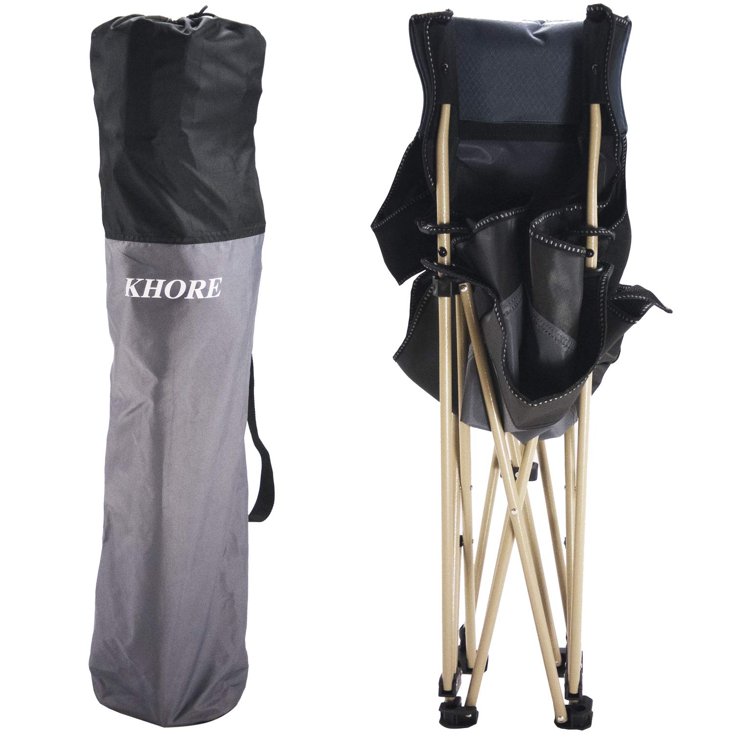 KHORE Camping Folding Portable Recliner Chair with Adjustable and Removabel Footrest (Black)