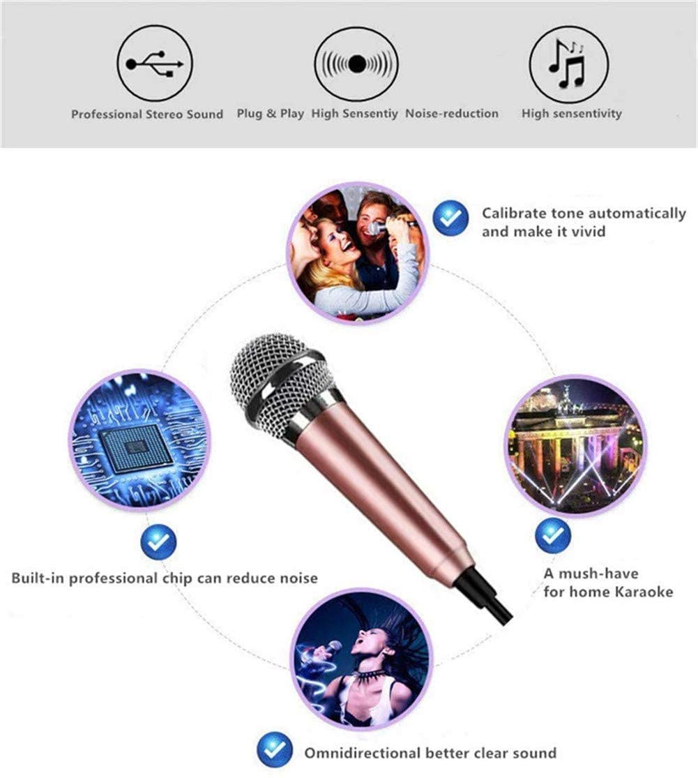 Mini Portable Vocal Microphone for Mobile Phone, Computer, Tablet, Recording Chat and Singing(Rose Gold)