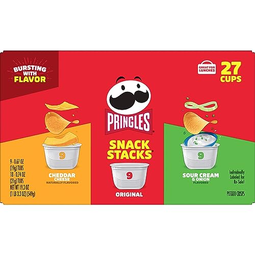 Pringles Potato Crisps Chips, Lunch Snacks, On-the-Go Snacks, Snack Stacks, Variety Pack, 19.3oz Box (27 Cups)โโ