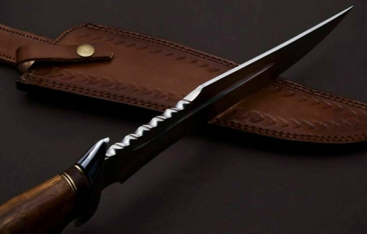 PSK115 - Custom Handmade Steel Hunting Bowie Knife - Rose Wood Handle Hunting Lover Gift