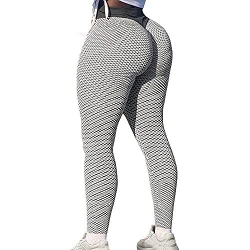 MOHUACHI Womens High Waisted Yoga Pants Tummy Control Scrunched Booty Leggings Butt Lifting Workout Tights (Grey, XLarge)