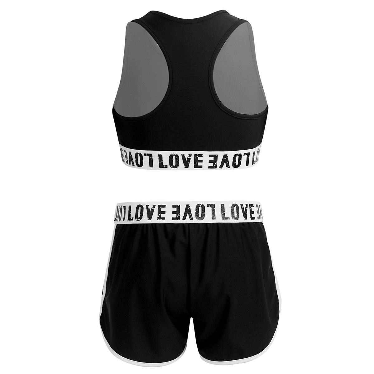 Moily Girls Two Piece Athletic Outfit Sports Bra Crop Top with Booty Shorts for Gymnastics/Dance/Workout Racer Black 7-8 Years