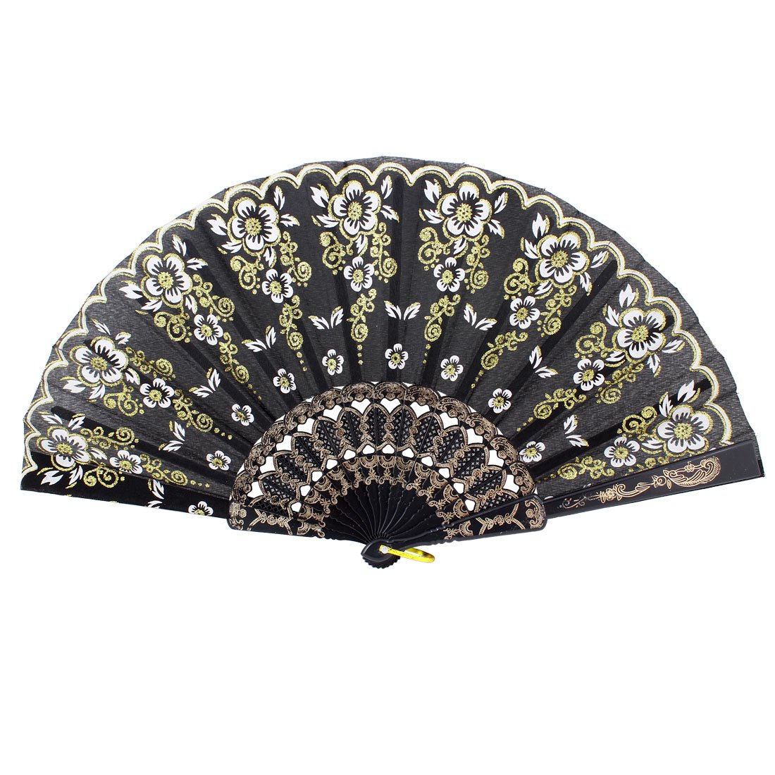 Qtqgoitem Nylon Hollow Out Handle Plastic Rib Black Folded Hand Fan w Metal Ring (model: f59 515 35c a98 c7a)