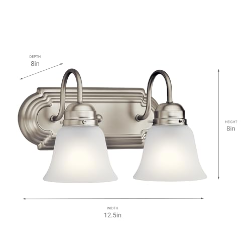 Kichler 12.25" 2-Light Vanity Bath Light in Brushed Nickel, Modern Bathroom Light with Clear Satin Etched Glass, (12.25" W x 8" H), 5336NIS