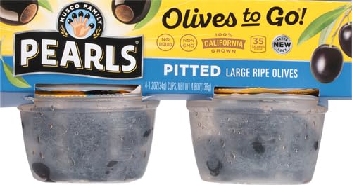 Pearls Olives To Go!, Large Ripe Pitted, Black Olives, 4.8 Ounce - 4 Count(Pack of 6)