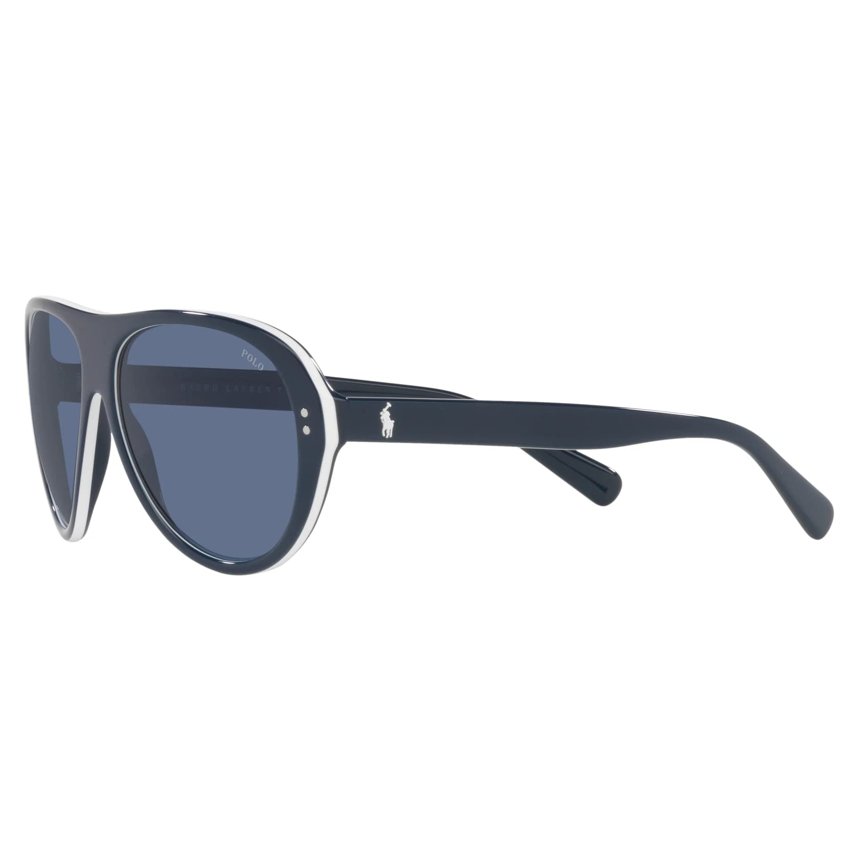 Polo Ralph Lauren Men's PH4178 Aviator Sunglasses, Shiny Navy/White/Navy/Dark Blue, 59 mm