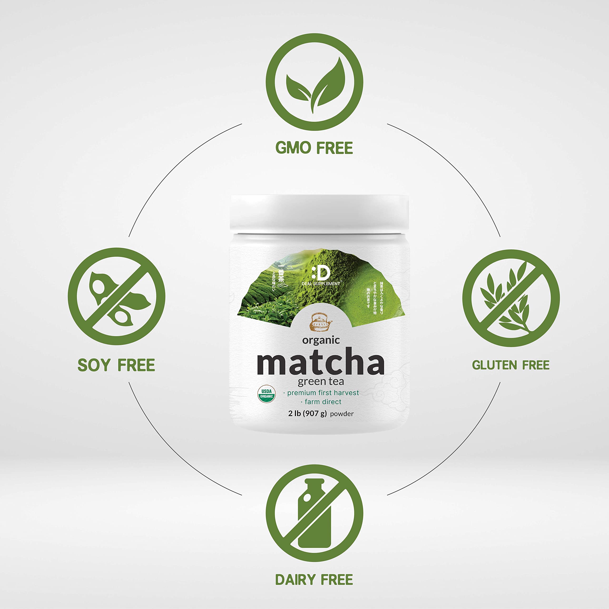 Organic Matcha Green Tea Powder, 2lbs (907g) | Zero Sugar, First Harvest | Culinary Grade, Cafe Mix, Keto Friendly, Genuine Japanese Source, Non-GMO, Vegetarian