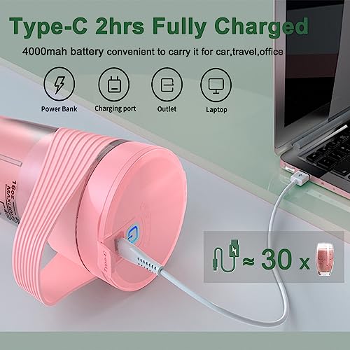 Portable blender for shakes and smoothies,Personal blender, 20000r/m,16 oz Traveling Fruit Veggie Juicer Cup With 6 Blades, Portable Blender USB Rechargeable for Sport,Gym,Office (Pink)