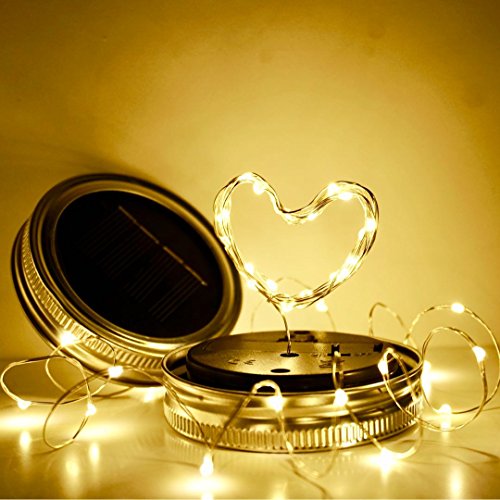 Solar Mason Jar Lid String Lights, 8 Pack 20 Led String Fairy Star Firefly Jar Lids Lights (Jars Not Included), for Mason Jar Patio Garden Wedding Lantern Table Decoration( No Hangers(Warm White)