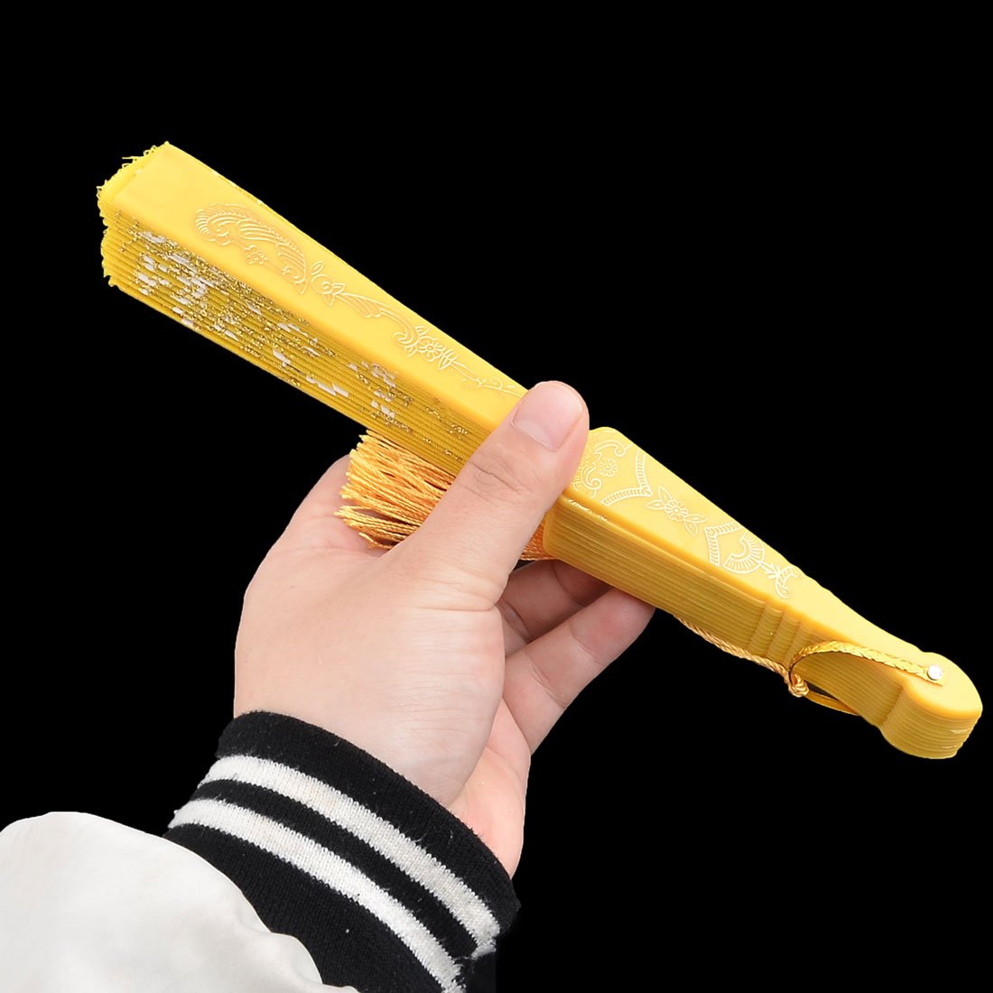 Qtqgoitem Women Flower Pattern Chinese Style Handheld Summer Cooling Folding Fan Yellow (model: 2a1 08c de0 18e c1e)