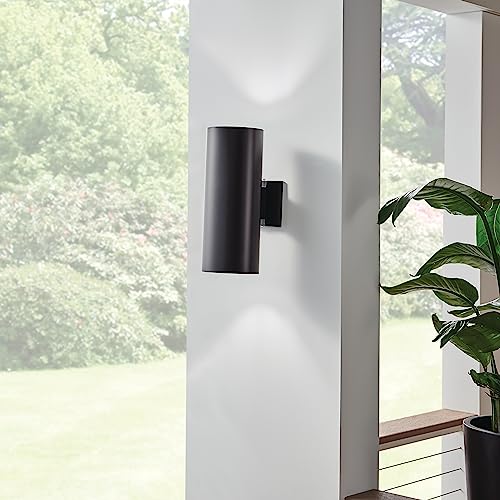 Kichler Cylinders 15" 2-Light Outdoor Cylinder Wall Sconce in Black, (15" H x 5.75" W), 9246BK
