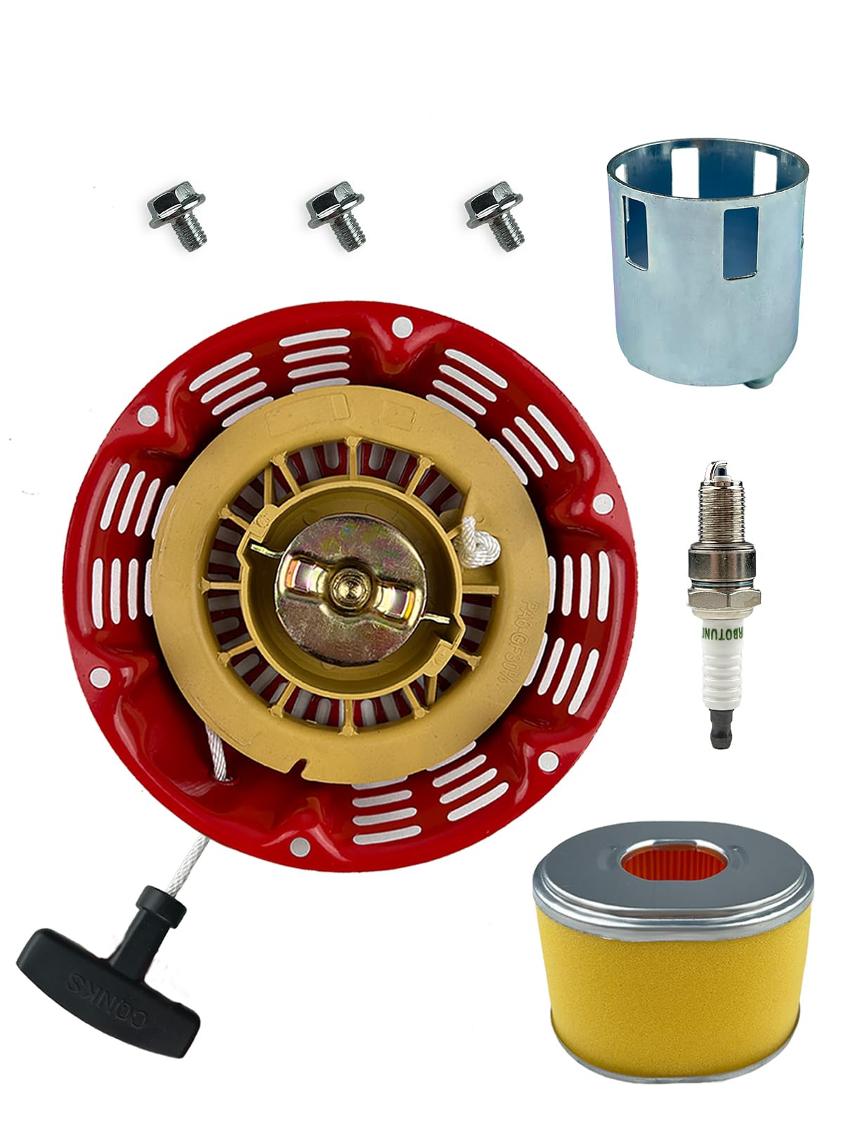 TURBOTUNITY GX390 Pull Recoil Starter with Pulley Cup for Honda 28400-ze3-w02zp 28400-ZE3-W01ZA an Air Filter Element Spark Plug for Predator 420cc 301cc 9 11 13 15 hp Engine Generators