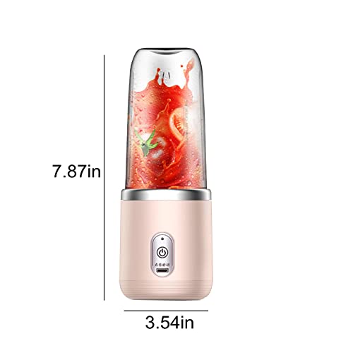Portable Blenders, Personal Blender for Shakes and Smoothies, Fruit Juicer USB Rechargeable with 6 Blades, Handheld Blenders for Sports Travel and Outdoors (Pink)