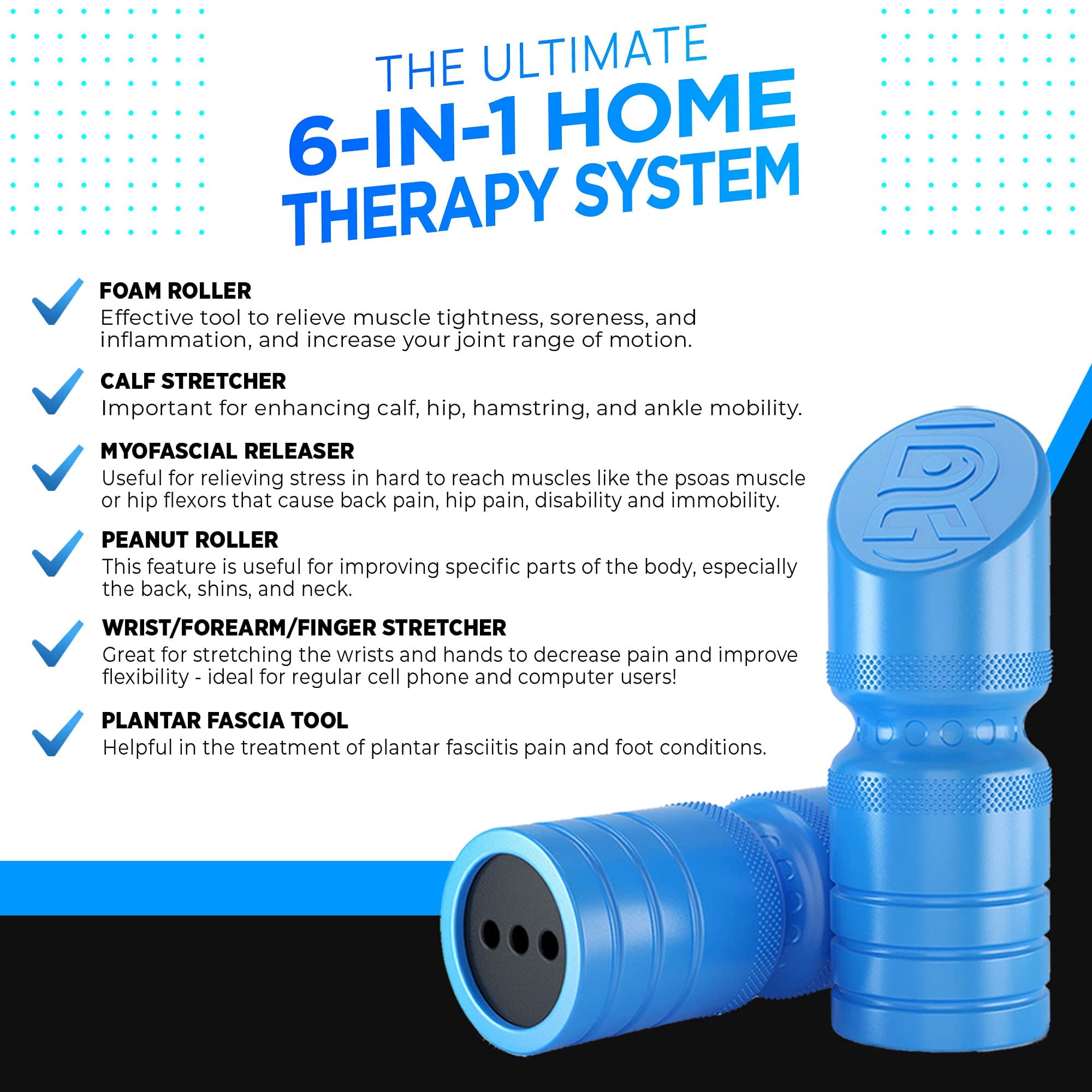 Rehab Roller 6 in 1 Foam Roller - Medium Density Foam Roller for Back Pain & Legs - Deep Tissue Muscle Massager with Built in Slant Board, Peanut Roller, Trigger Point Release Tool & More (Lime)