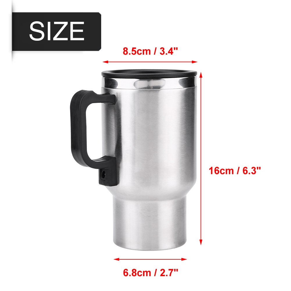 Oumefar 12V 450ml Car Heating Cup, Electric Car Stainless Steel Travel Heating Cup Car Electric Cup Coffee Tea Car Cup Mug Warmer Car Kettle Boiler