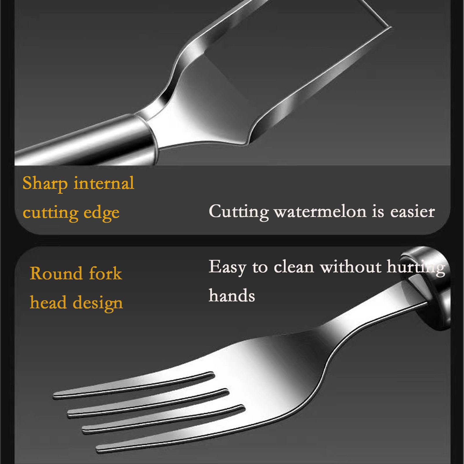 XINGJIEYUN New Watermelon Fork Slicer Tool, Summer Double Head Fruit Fork Slicer, 2-in-1 Stainless Steel Fruit Slicer, Suitable for Family gatherings, Camping Parties (3 pieces)
