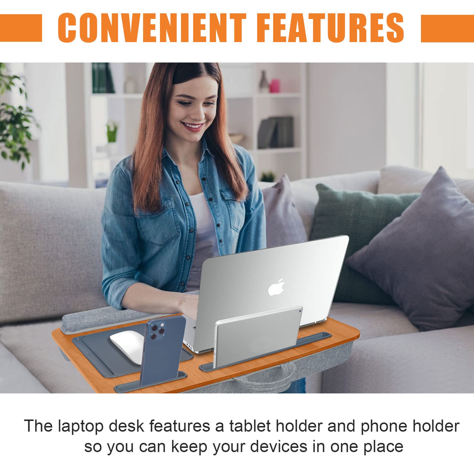 Lap Desk, Built in Mouse Pad, Wrist Pad, Multifunctional Slot. Use for Multiple Occasions Including Bed, Sofa, Floor, etc. for 17 inch Laptop Notebook, MacBook, Tablet, Laptop Stand with Tablet