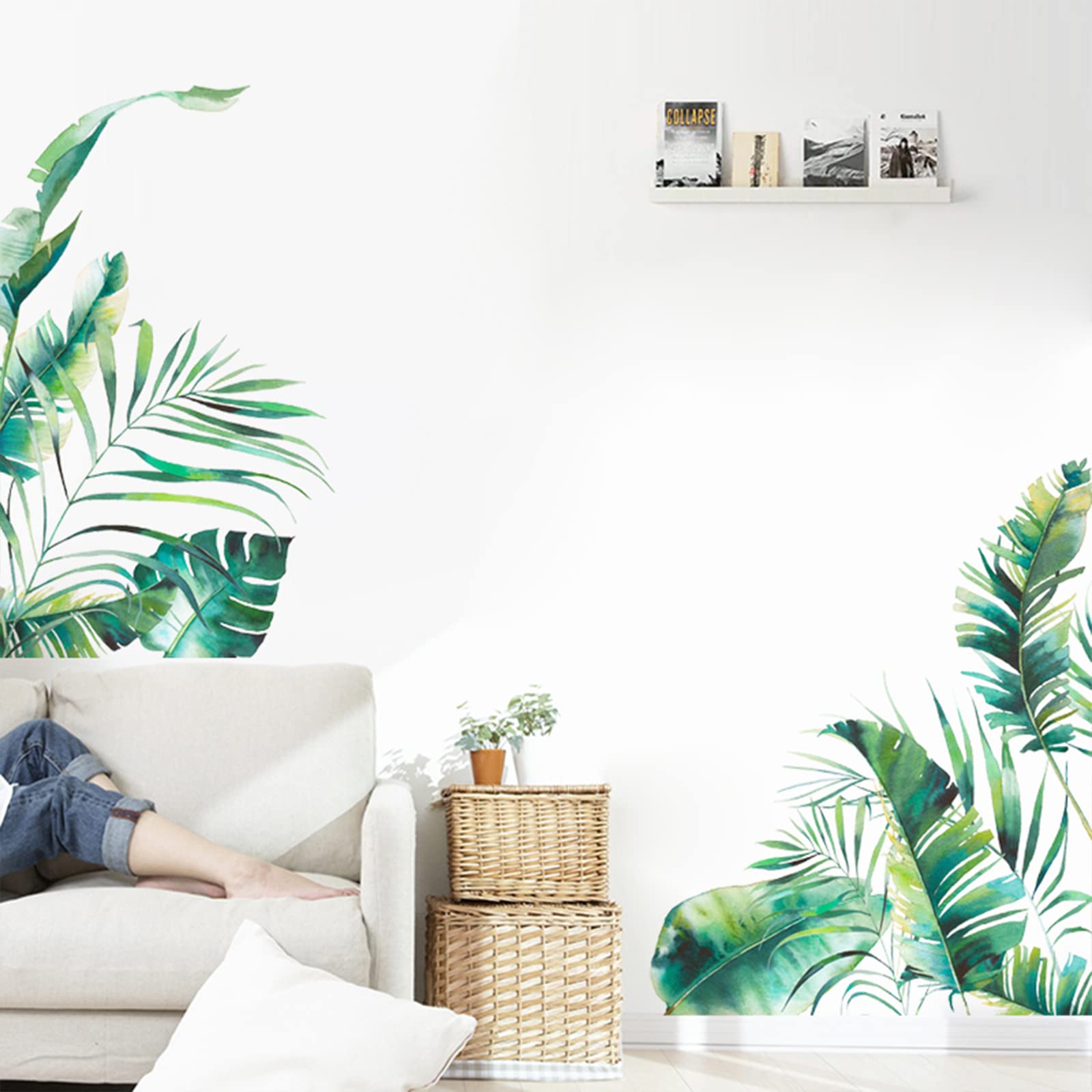 Tropical Vegetation Wall Decals Large Vinyl Green Plants Wall Stickers for Classroom Nursery Living Room Home Wall Decoration