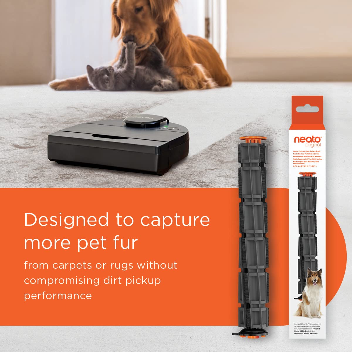 Neato Helix Multi-Surface Brush. Black, Compatible with Neato D10, D9, D8, D7, D6 and D4 models.