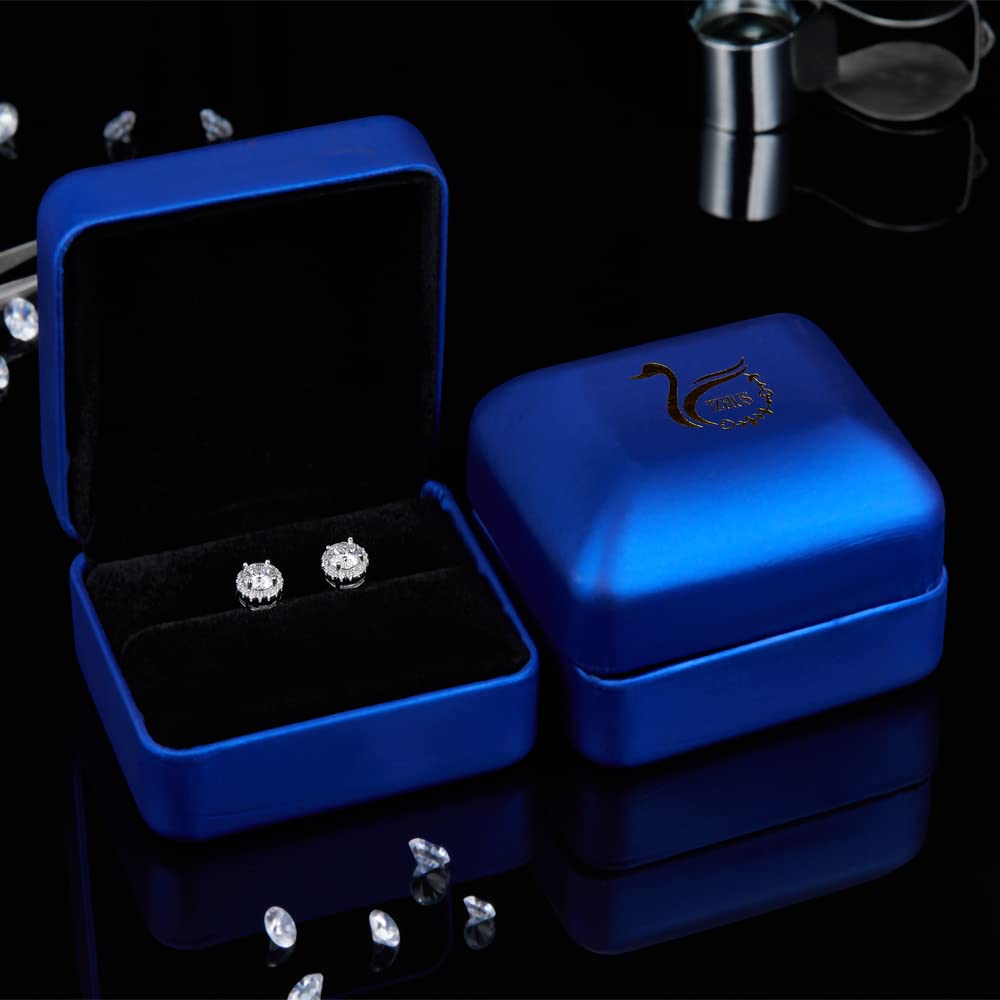 Moissanite Earrings for Women Men 18K White Gold Plated Round Cut Lab Created Diamond Halo Stud Earrings