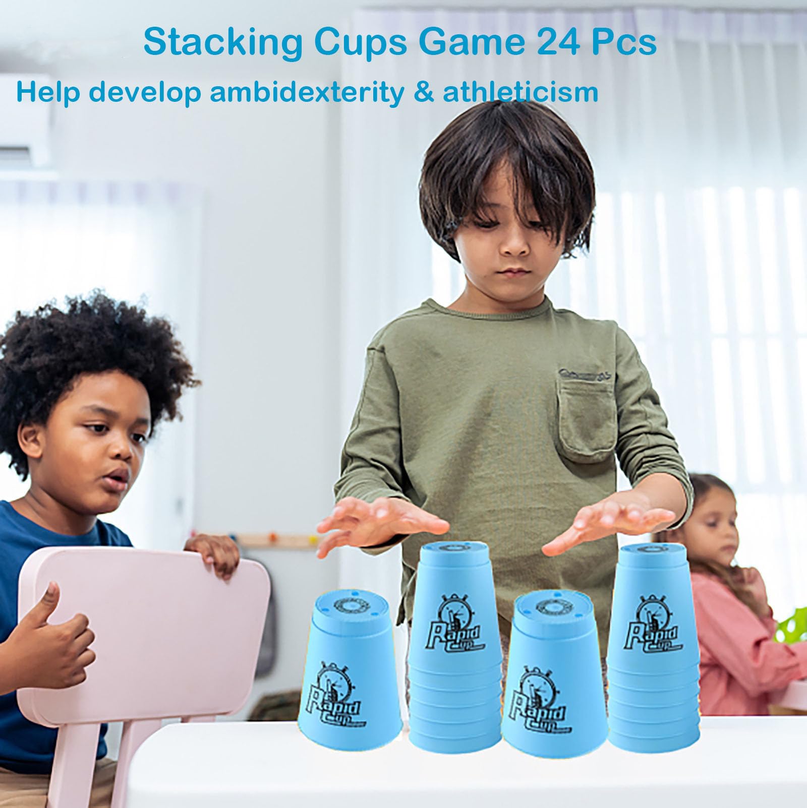 Sport Stacking Cups 24pcs, Stacking Games Quick Stack Cups Set Plastic Speed Training Game for Boys Girls Kids Travel Party Challenge Competition Classic Family Game with Carry Bag (Blue & red)