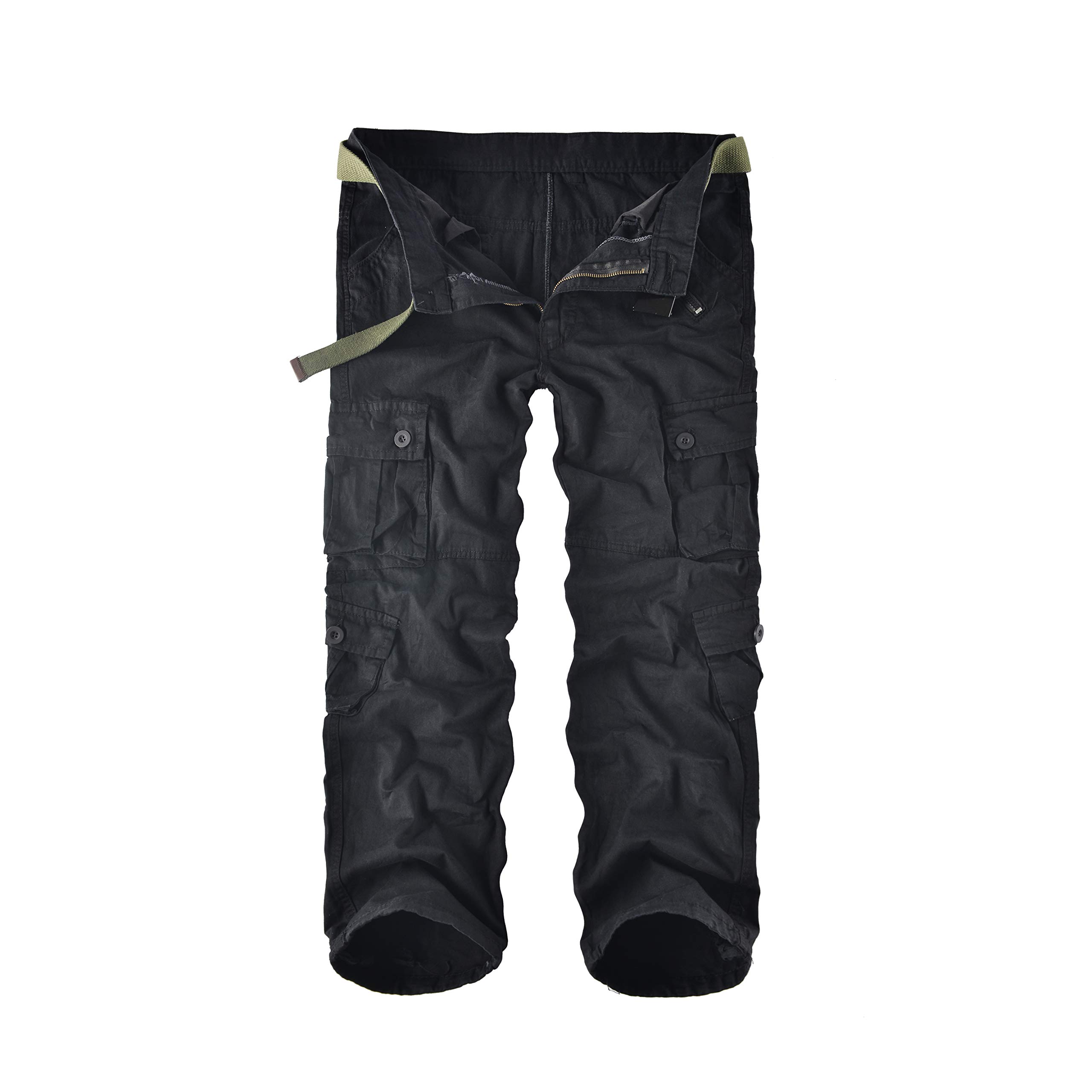 Leward Men's Cotton Casual Military Army Cargo Camo Combat Work Pants with 8 Pocket (34, Black)