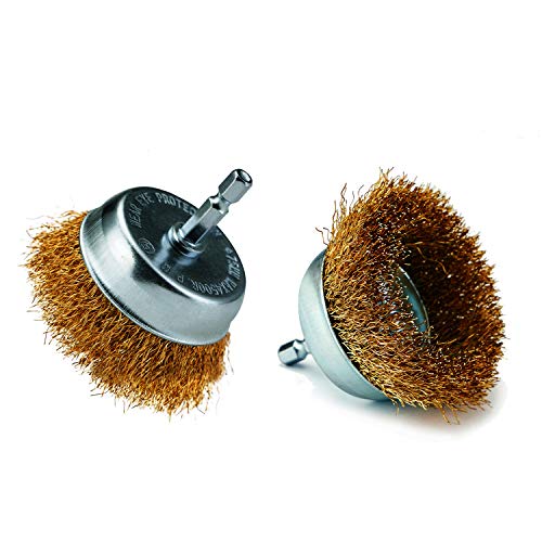 TILAX 3 Inch Wire Cup Brush End Brush Set 3 Piece, Wire Brush for Drill 1/4 Inch Hex Shank Arbor 0.012" Brass Coated Crimped and 0.019" Carbon Steel Knotted Wire Brush, for Drill Attachment