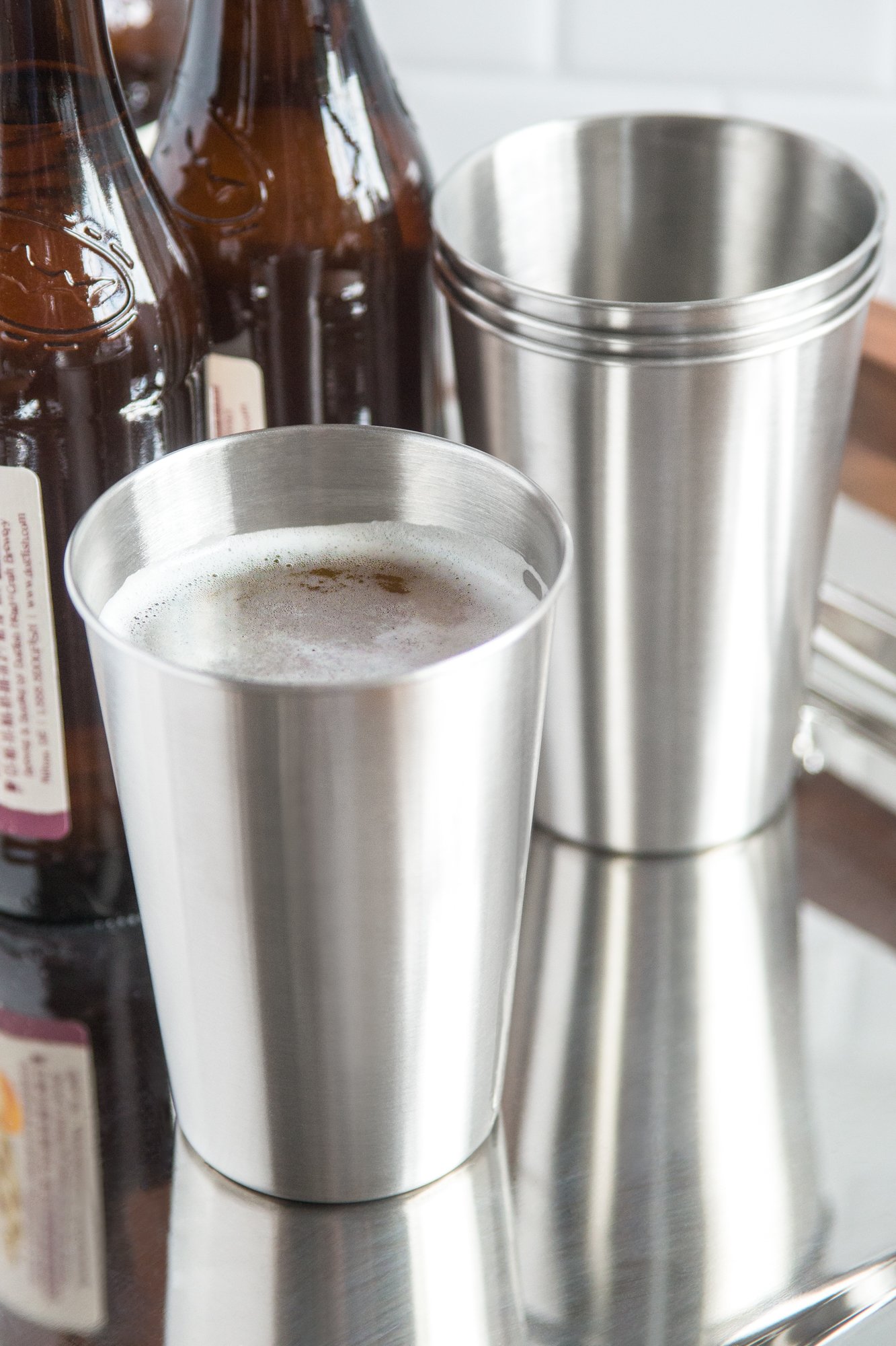 Outset Chillware Stainless Steel Beer Glasses, Set of 4, 16 Oz Drinking Cups