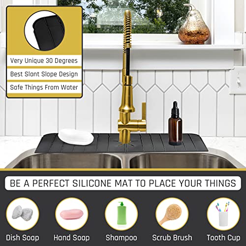 Tenini Strive Sink Splash Guard for Kitchen β (Pack of 2) 14.56x5.45 Inches (Black) Silicone Faucet Mat Handle Drip Catcher for Kitchen Counter & Bathroom Sink Accessories Gadgets