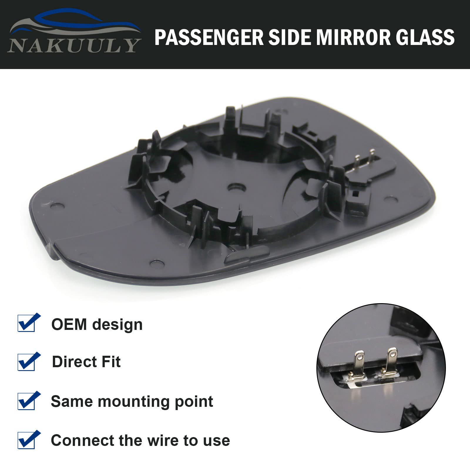 Power Heated Mirror Glass Driver Left Side Compatible with 2013-2020 Ford Fusion , Left Pass Heated Convex Mirror Glass with Rear Holder Replace # DS7Z17K707F
