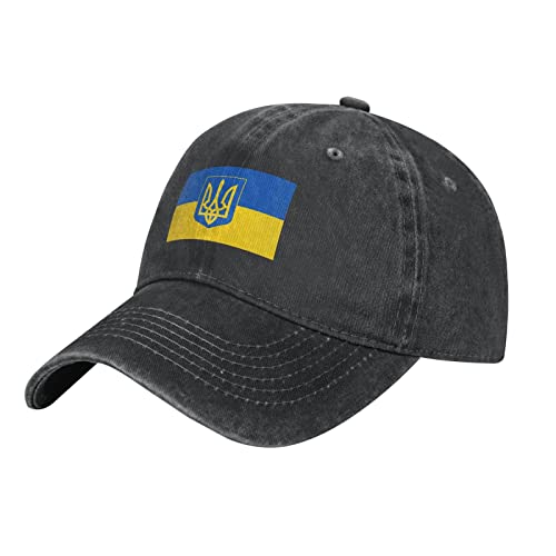 POOEDSO Flag of Ukraine Baseball Cap Cotton Vintage Cowboy Hat Adjustable Casquette Black