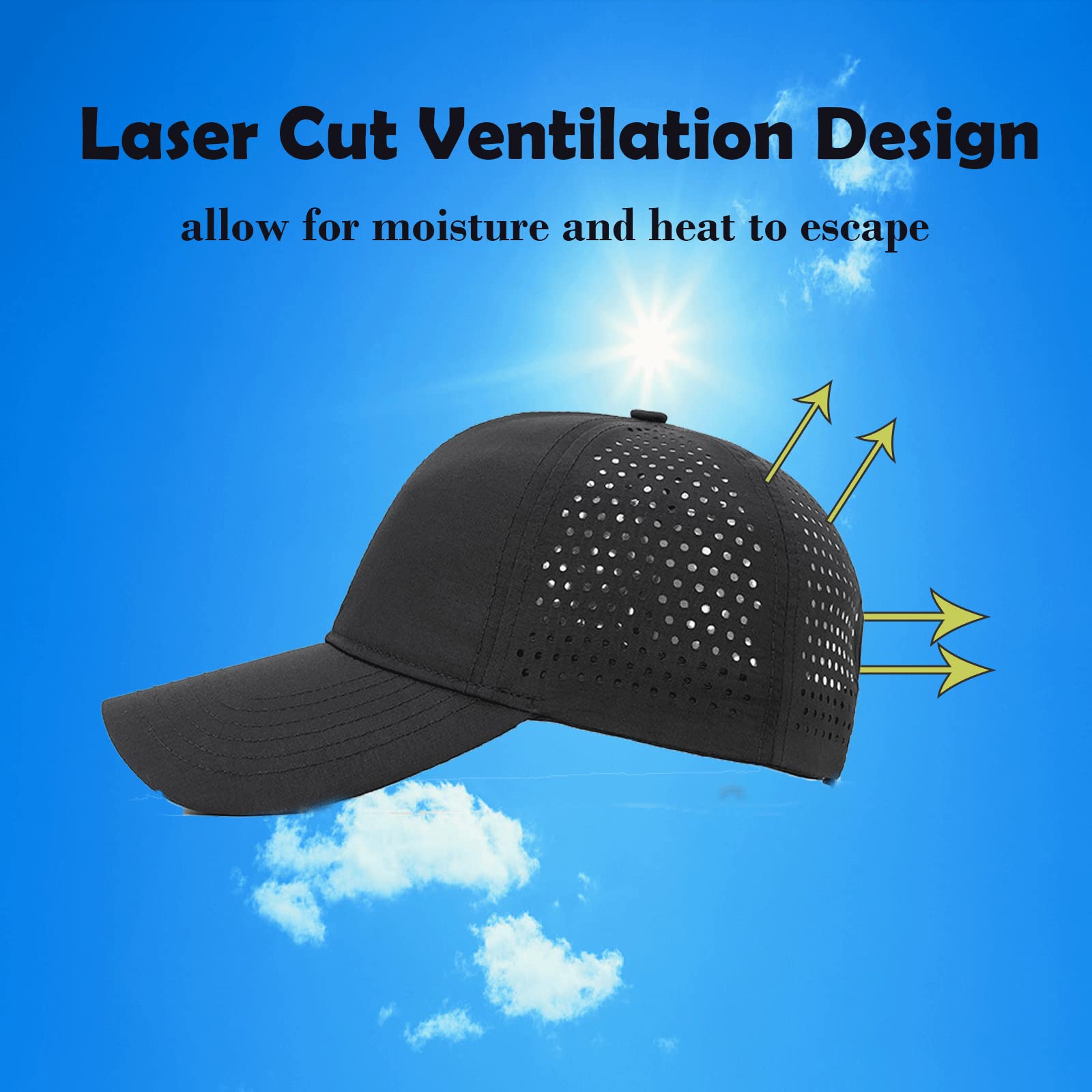 PoKids Men Quick Dry Hat Oversize XL Men Women Baseball Hat Lightweight Mesh Hat Running Outdoor Sport Cap(23.3"-25.5") Black