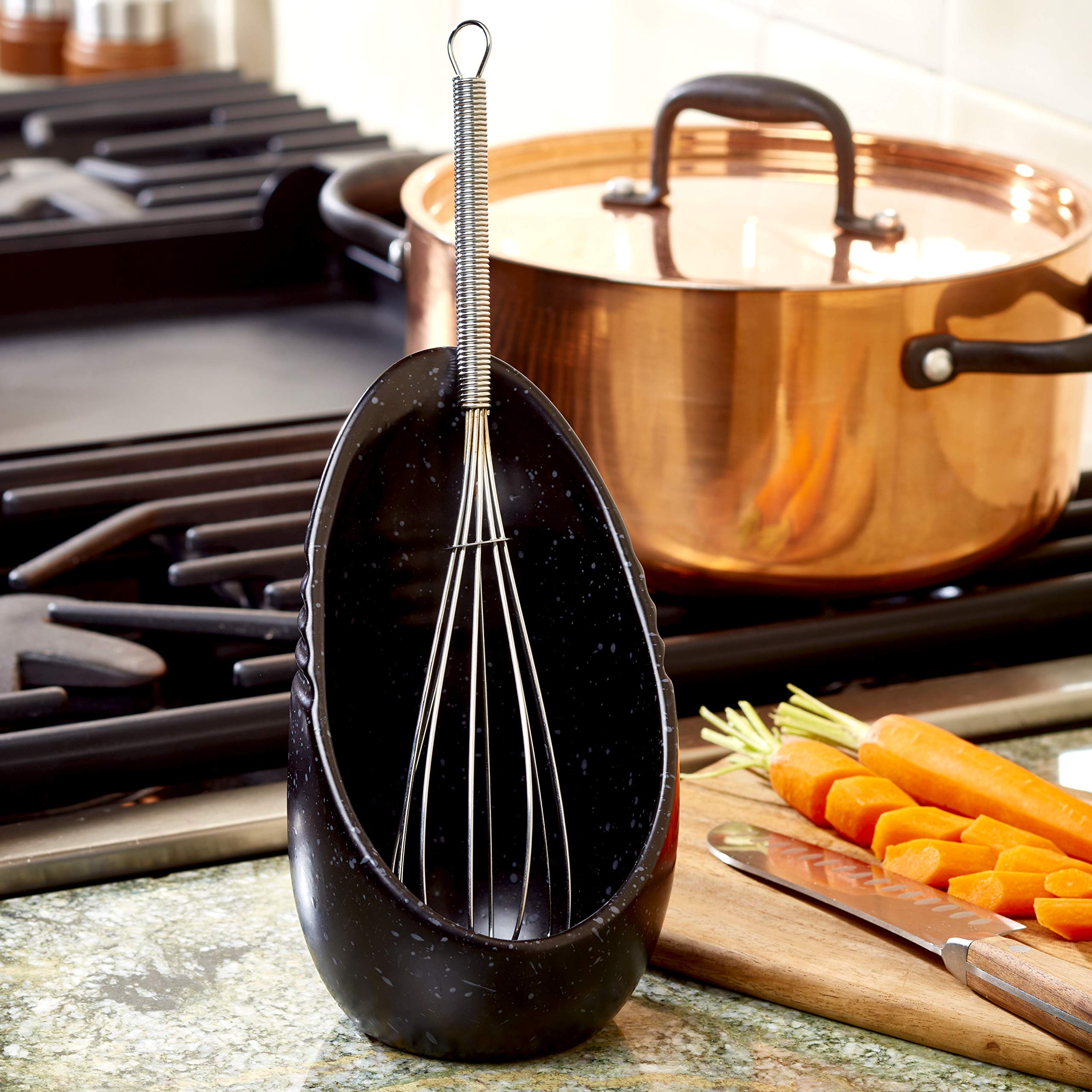 Speckled Earthenware Spoon Rest for Kitchen Stoves and Countertops - Black