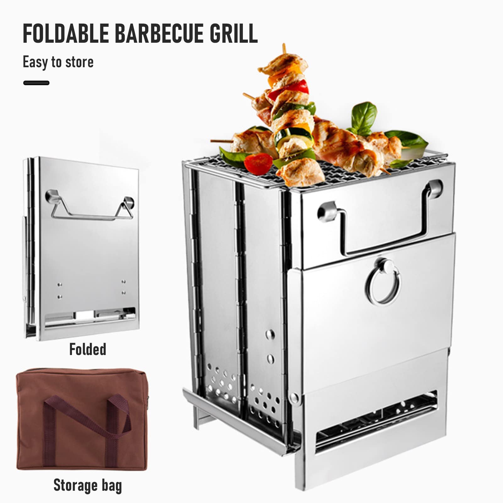 LIXADA Camping Wood Stove Folding Stainless Steel Stove Grill Portable Backpacking Stove Alcohol Burn Stove with BBQ Grill Storage Bag (Type1)