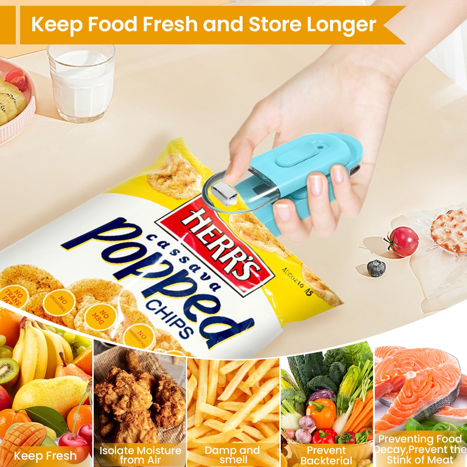 Mini Bag Sealer, Handheld Heat Vacuum Sealer, 2 in 1 Heat Sealer with Cutter and Lanyard for Chips Plastic Bags Food Storage and Snacks Keep Fresh Portable Re-sealer.