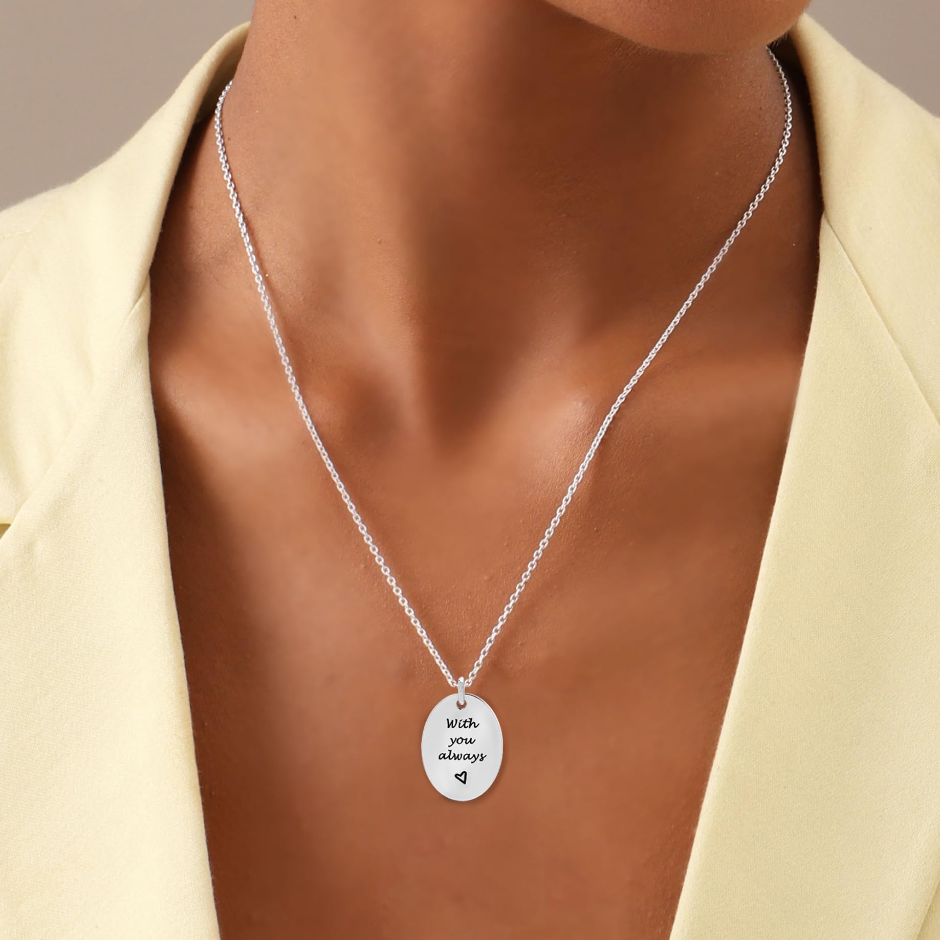 LeCalla Personalized Memorial Thumbprint Necklace Engraved Oval Pendant Custom Message with Fingerprint For Women and Teen Girls