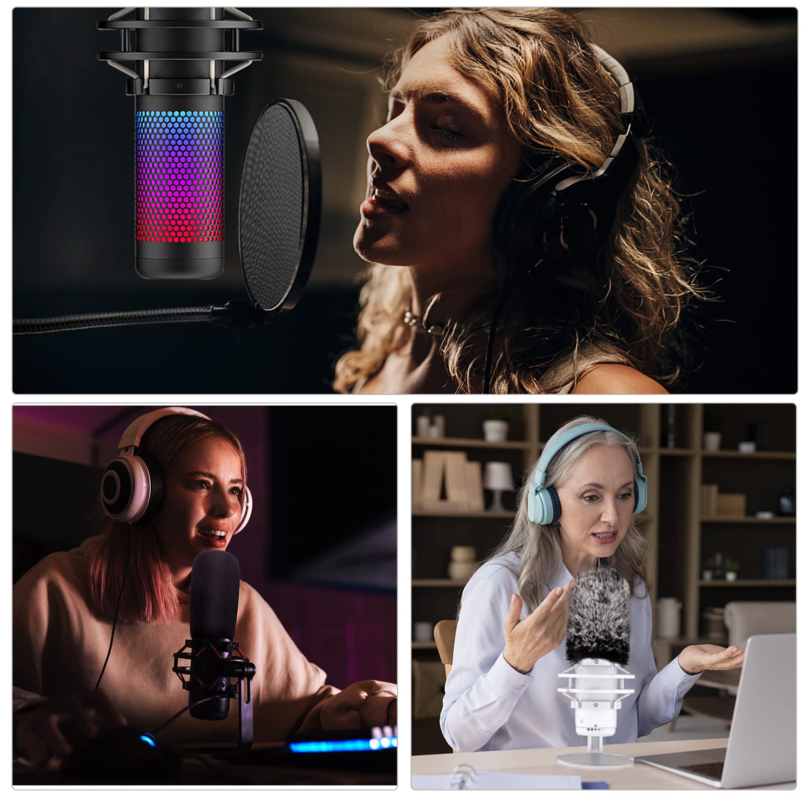Pop Filter for Hyperx Quadcast,3 in 1 Quadcast S Mic Pop Filter + Furry Windscreen+ Foam Mic Cover for Hyperx Microphone,Professional Noise Reduction QuadCast Pop Filter Set by ChromLives, Combo 3Pack