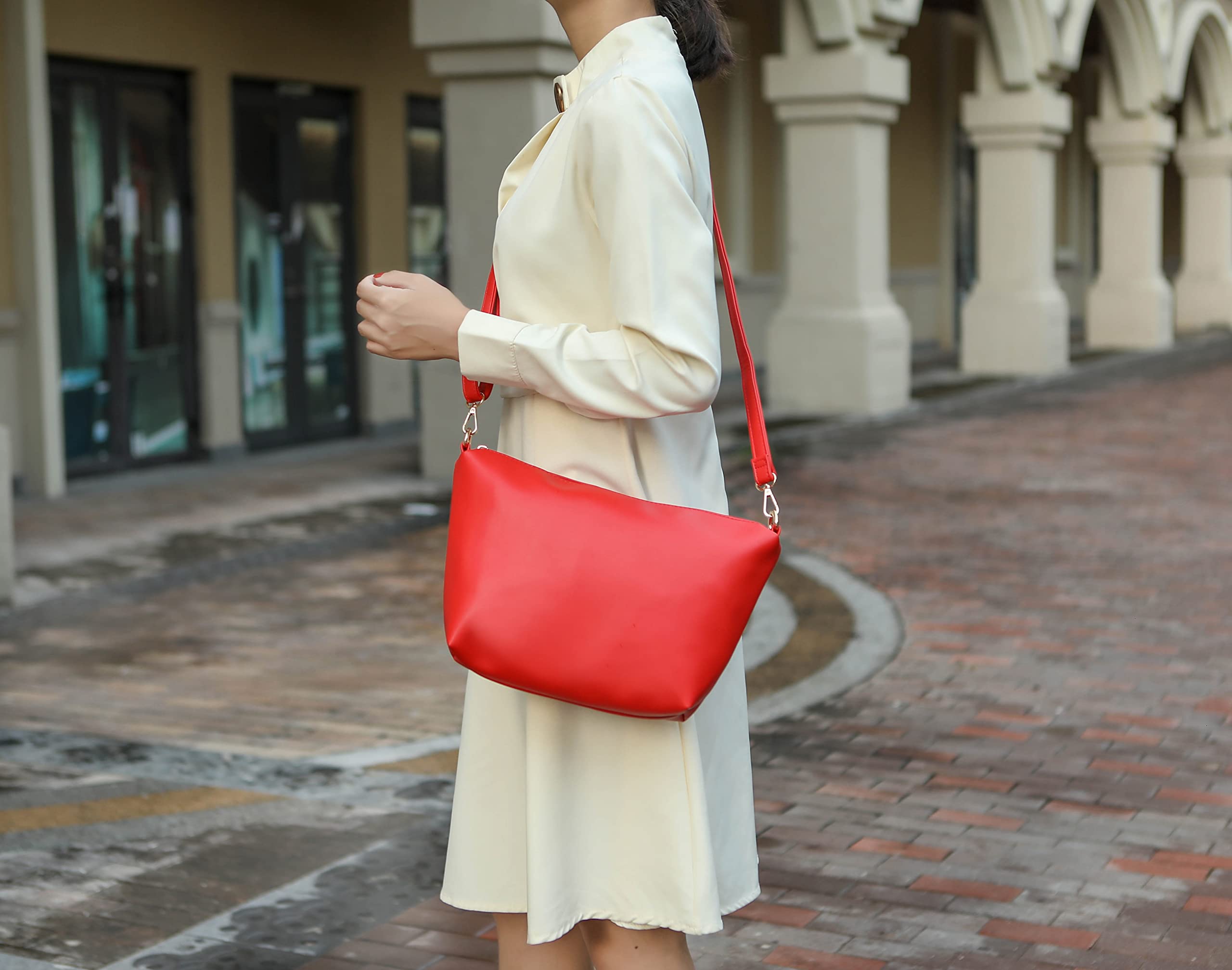 MKF Collection Tote & Pouch Bag for Women-Vegan Leather Designer Handbag -Shoulder Strap Messenger Purse 2Pcs set White red