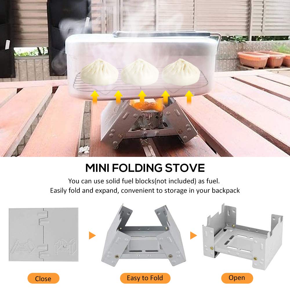 Lixada Mini Folding Stove Lunch Box Steaming Rack Combo Set for Picnic Camping Hiking Fishing Mountaineering
