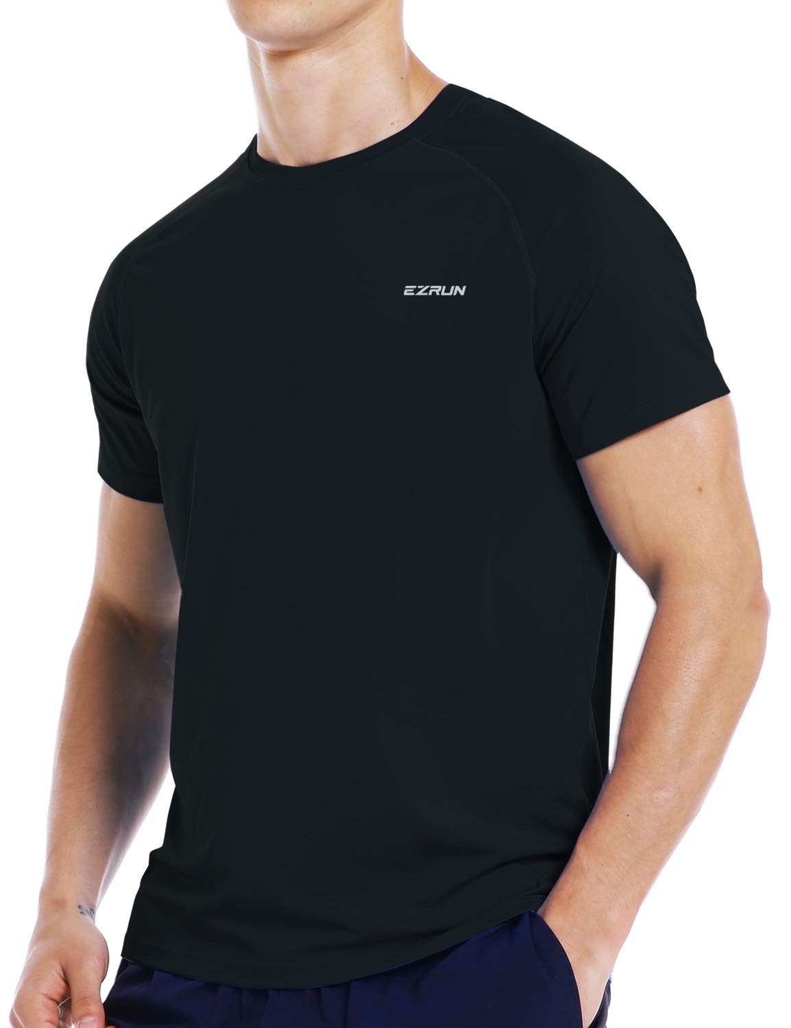 Mens Running Workout Short Sleeve T-Shirt Dry Fit Moisture Wicking Gym Athletic Shirts for Men(BlackGrey,L)